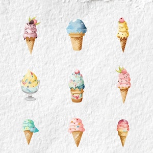 Ice Cream Clipart, Ice Cream Watercolor Clipart, Cones and Sundaes ...