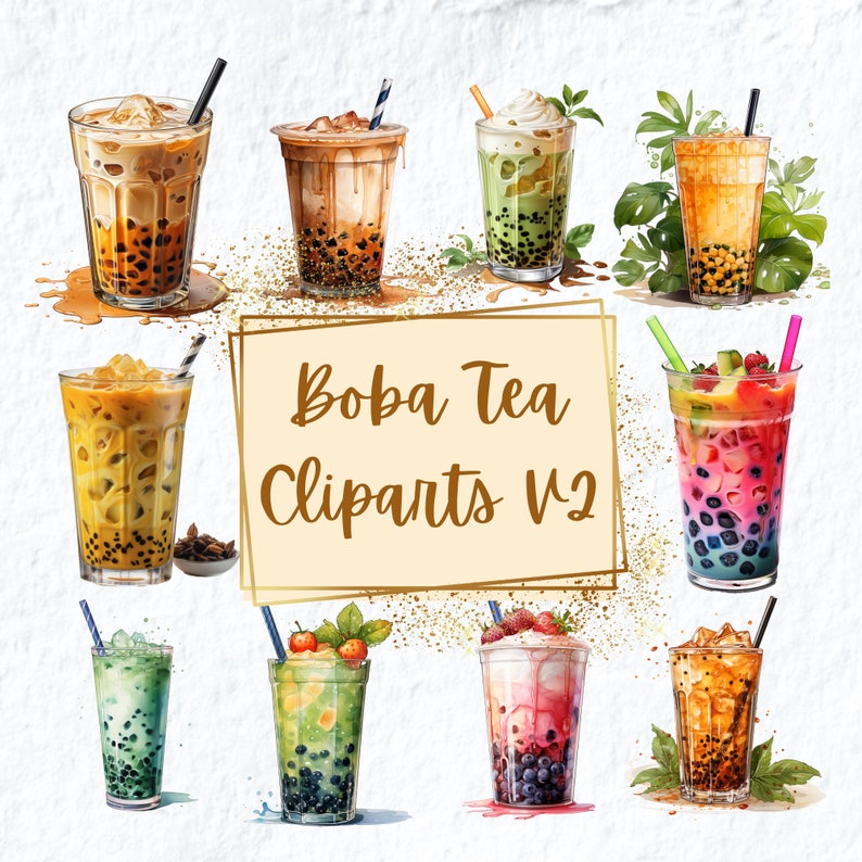 Boba Tea Clipart Bubble Tea PNG Boba Tea Watercolor Drinks - Etsy