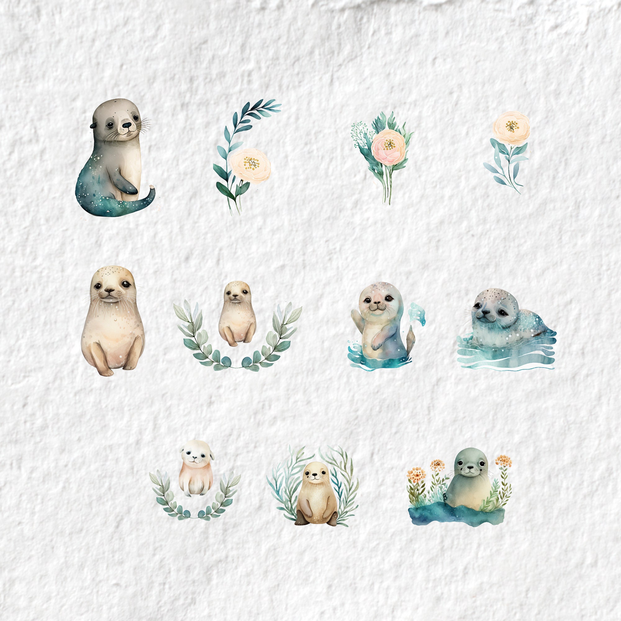 Seal Watercolor Clipart, Cute Sea Life Baby Shower Graphics, Sea Life ...