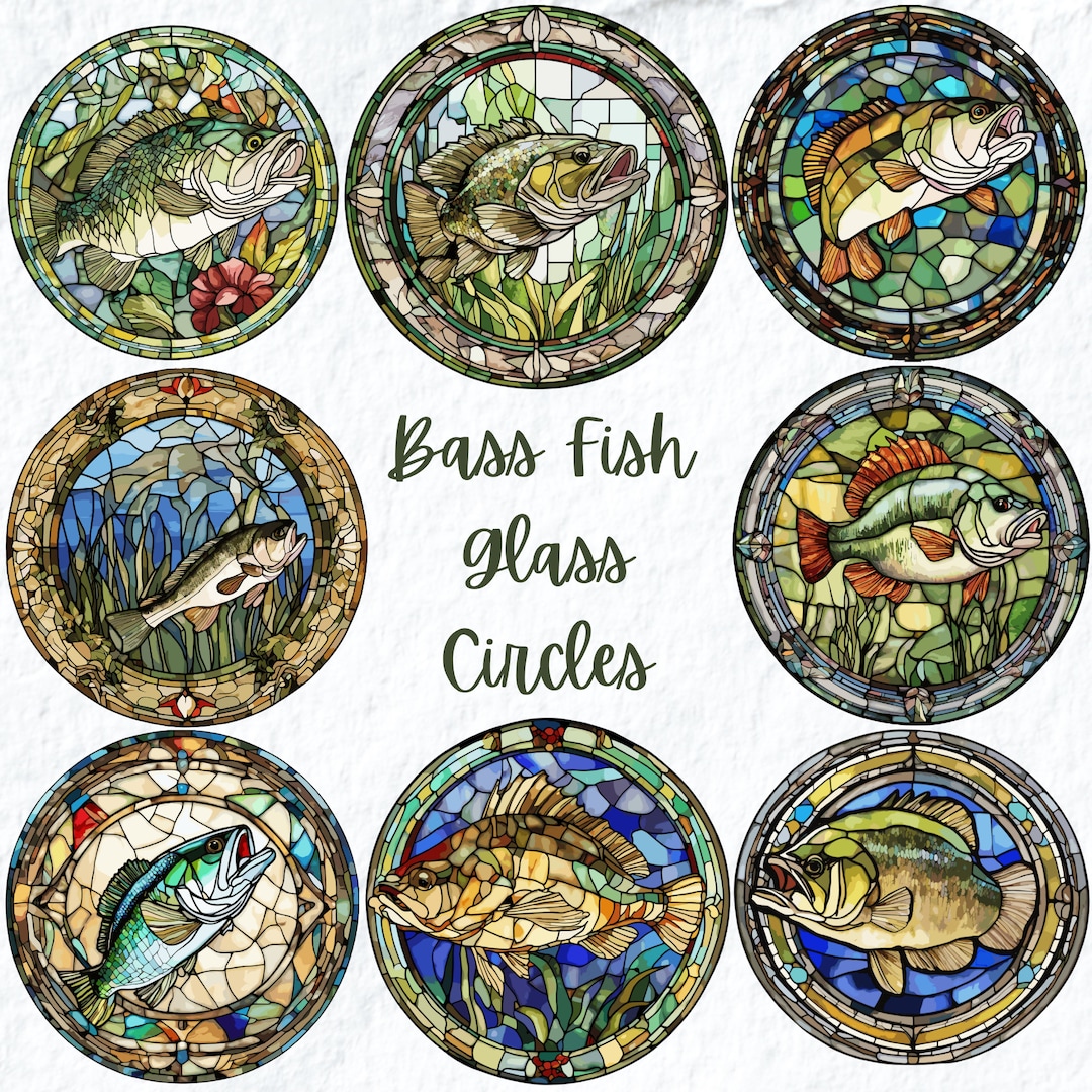 Bass Fish Stained Glass Clipart, Big Mouth Bass Fish Circle Round PNG ...
