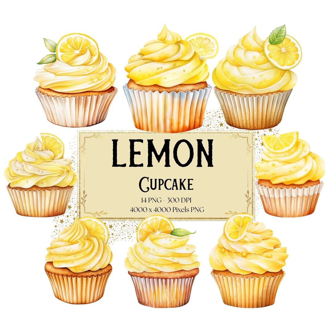 Lemon Cupcake Clipart, Citrus Lemon Cupcake Clipart, Botanical Spring ...