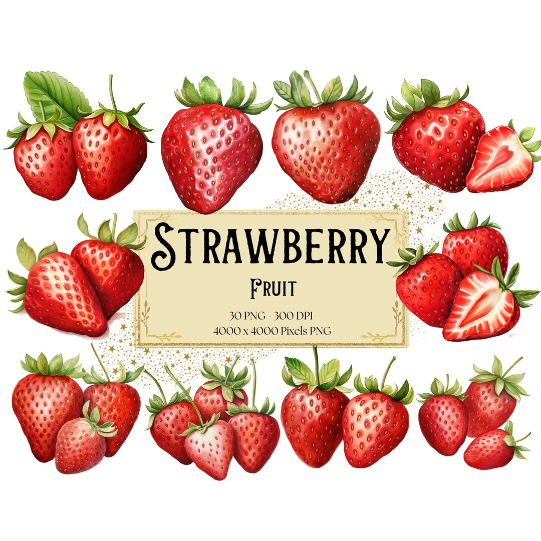 Strawberry Fruit Clipart, Strawberries Fruit Clipart, Berry Watercolor ...