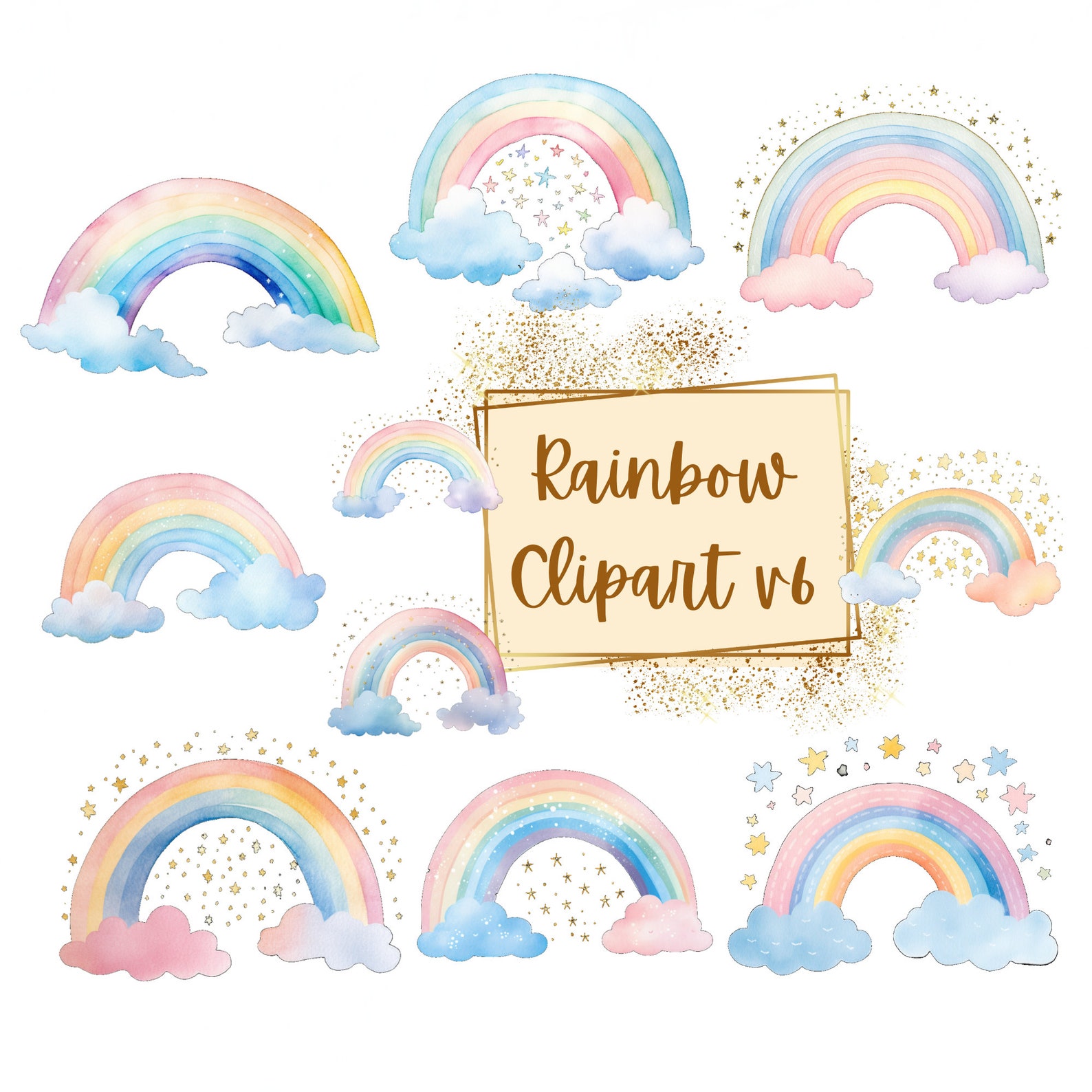 Rainbow Clipart, Pink and Sky Blue Pastel Rainbow Clipart, Baby Shower ...