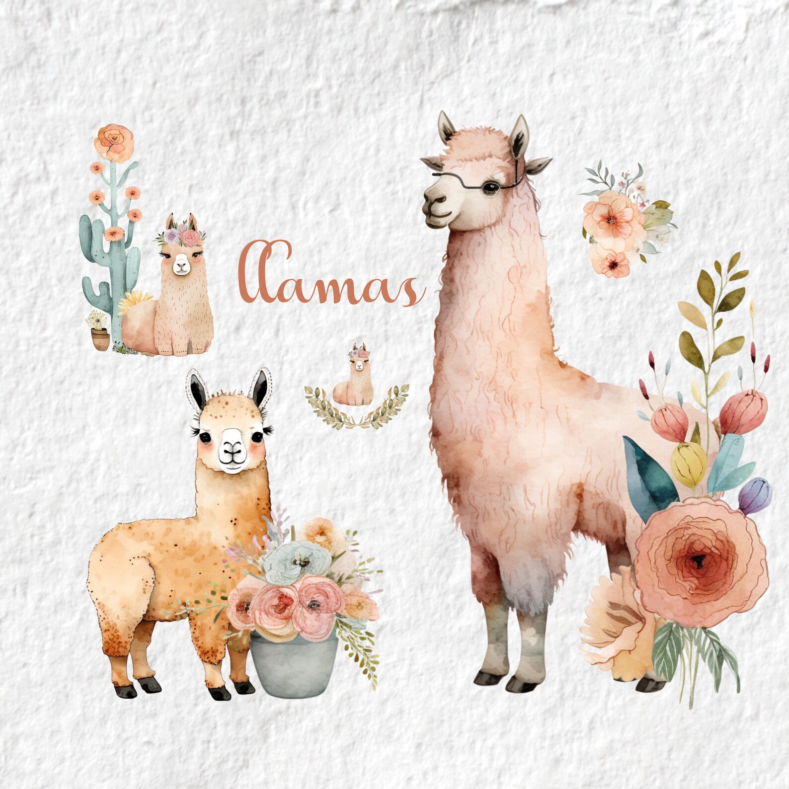 Llama Watercolor Clipart Cute Alpaca Baby Shower Graphics - Etsy