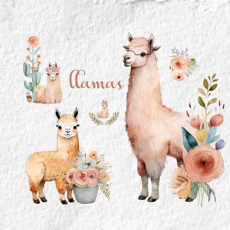 Llama Watercolor Clipart Cute Alpaca Baby Shower Graphics - Etsy