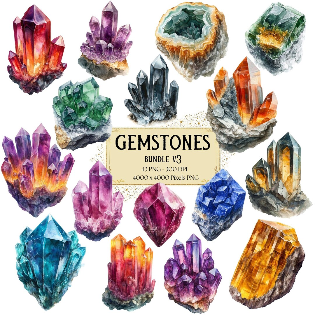 Gemstone Bundle Clipart, Gemstones Crystal Clipart, Birthstone Clipart ...
