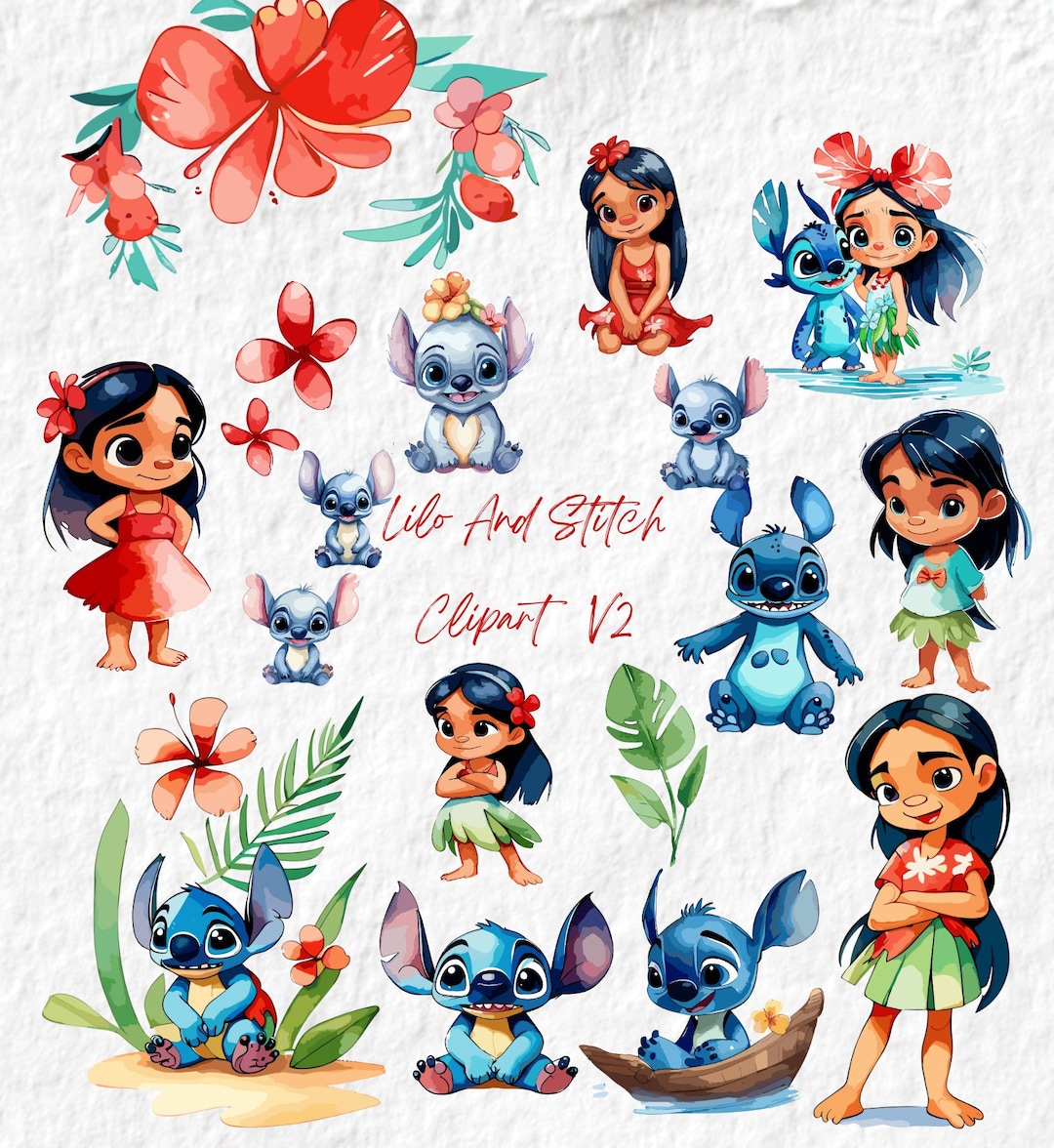 Lilo y Stitch en acuarela, clipart, dibujos animados PNG (descarga ...