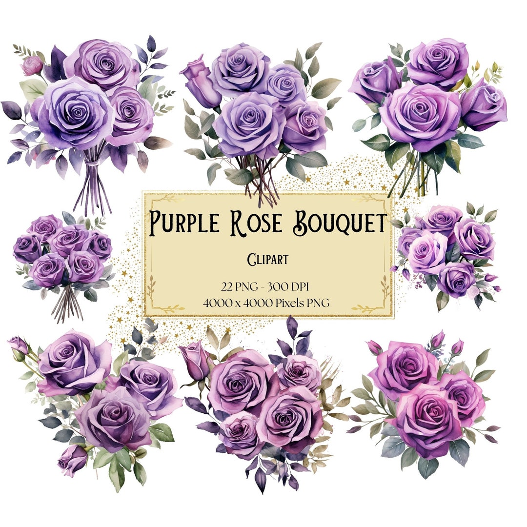 Purple Rose Bouquet Clipart, Purple Rose Bouquet Flowers Clipart ...