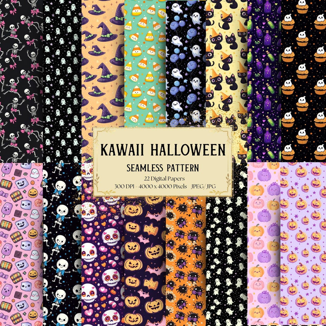 Kawaii Halloween Seamless Pattern, Halloween Digital Papers, Ghost ...