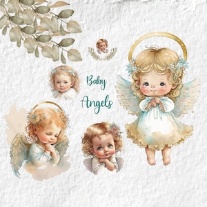 Baby Angel Clipart, Cute Little Girl Angel First Communion Watercolor Clipart, Baptism PNG ...