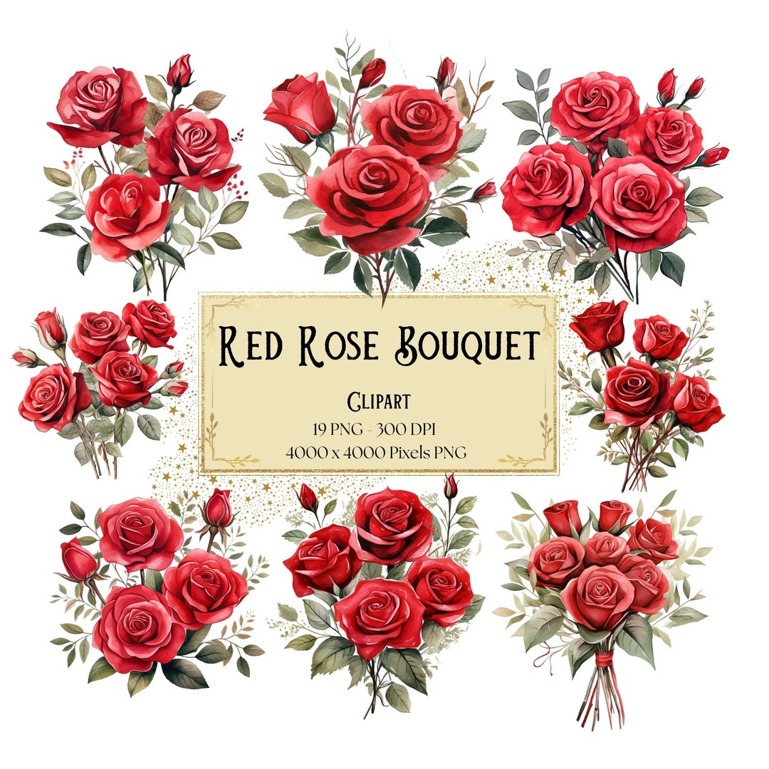 Red Rose Bouquet Clipart, Red Rose Bouquet Flowers Clipart, Red Roses ...