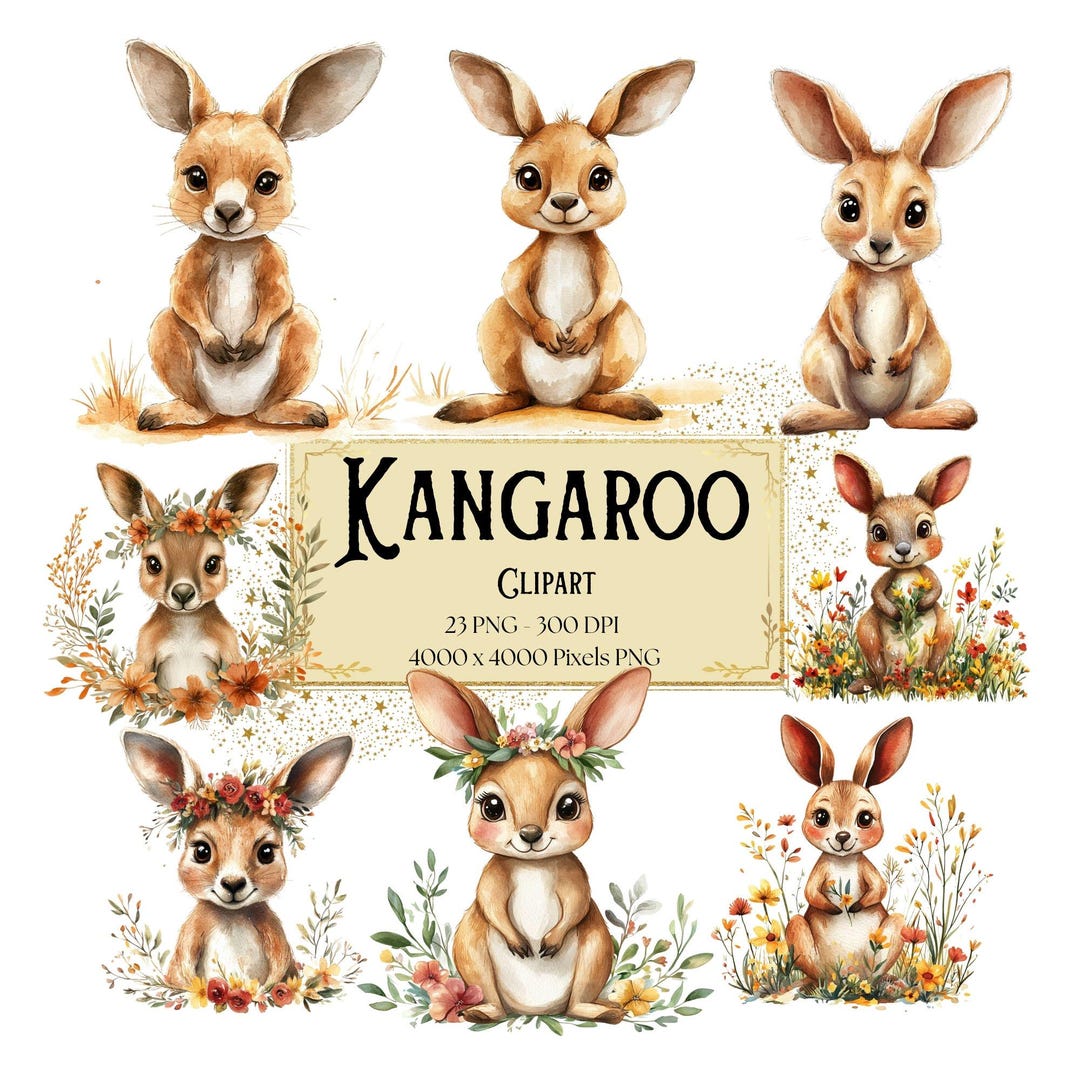 Kangaroo Clipart, Floral Kangaroo Clipart, Wild One Animal Clipart ...