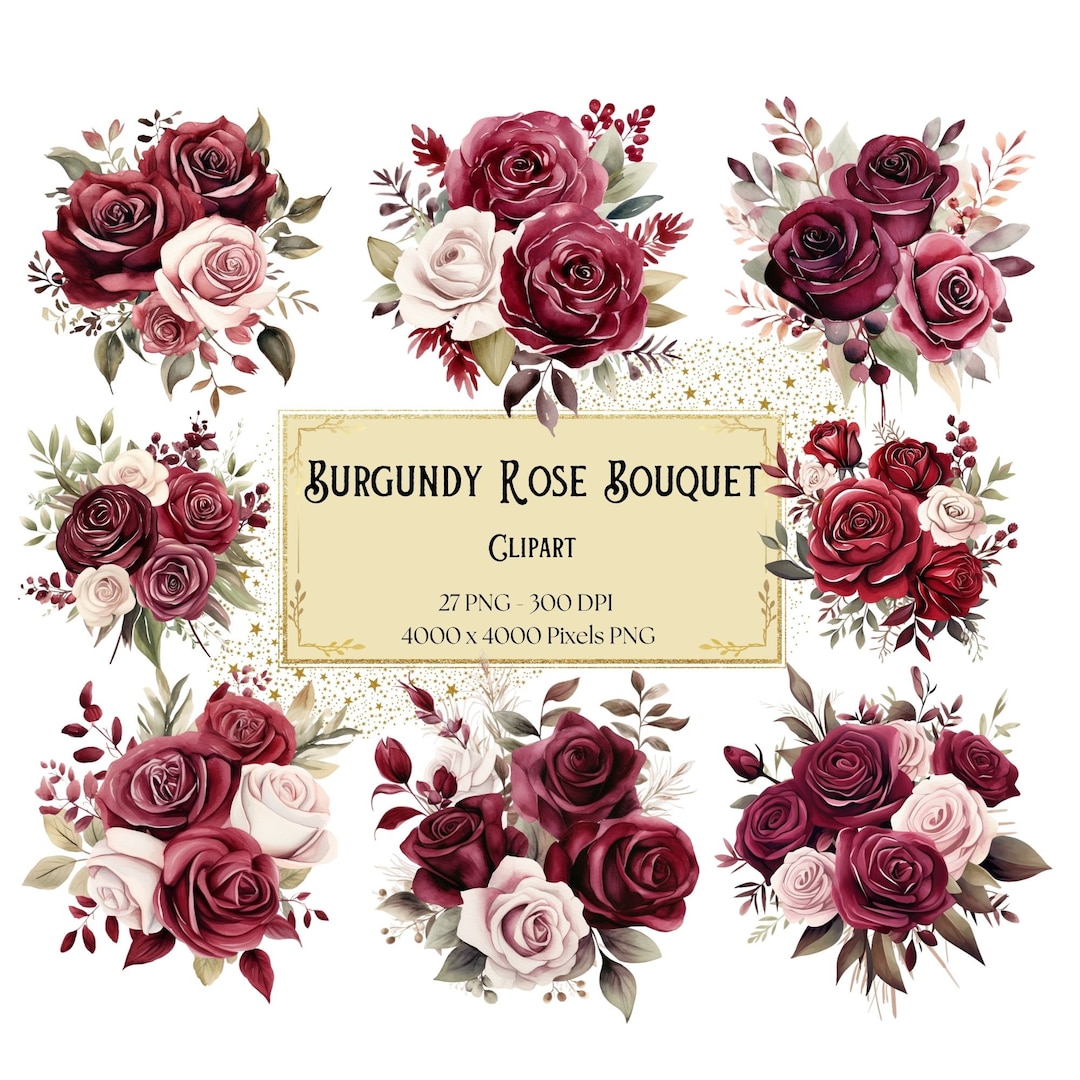 Burgundy Rose Bouquet Clipart, Burgundy Rose Bouquet Flowers Clipart ...