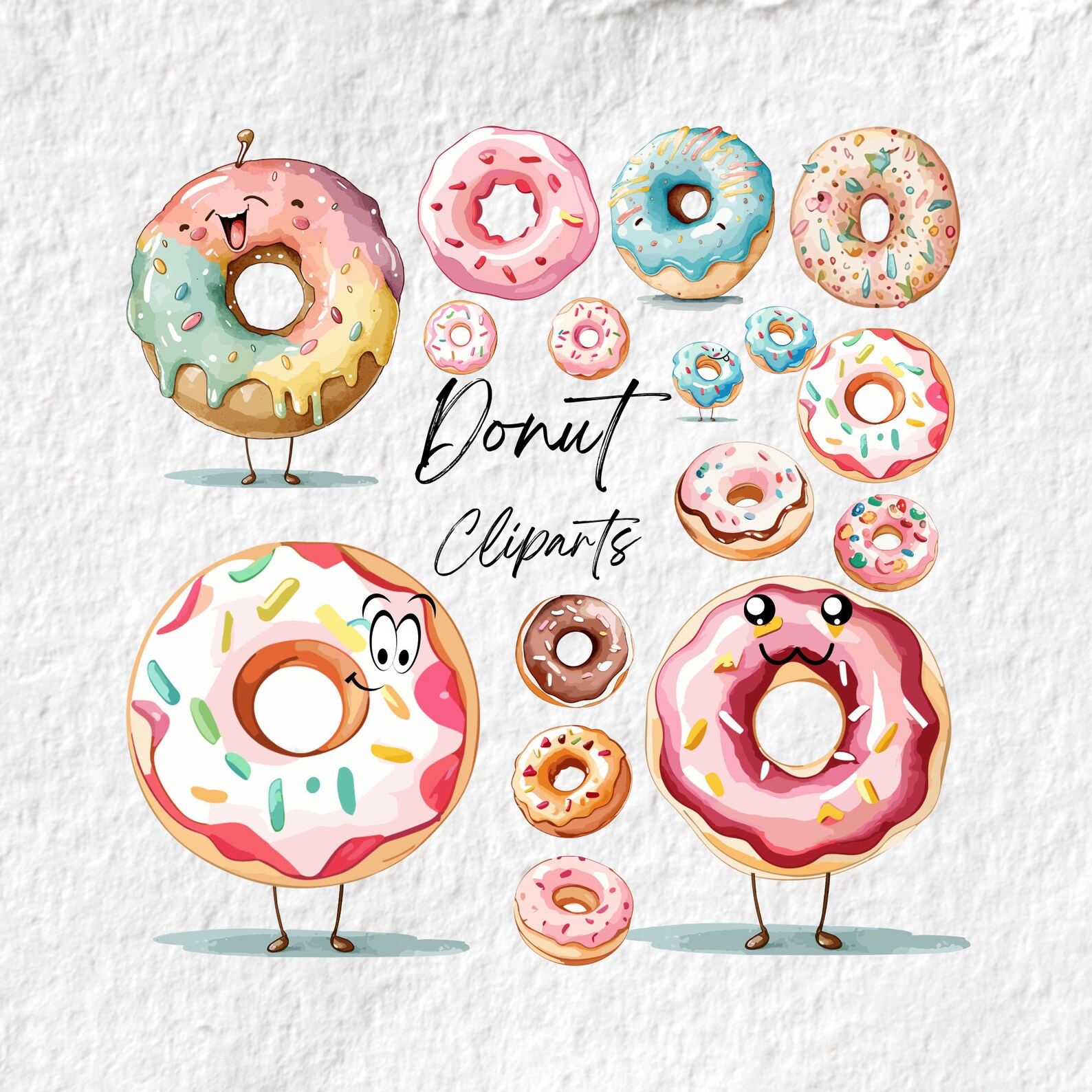 Cute Donut Clipart, Cute Donuts Clipart, Watercolor Bakery Graphics ...