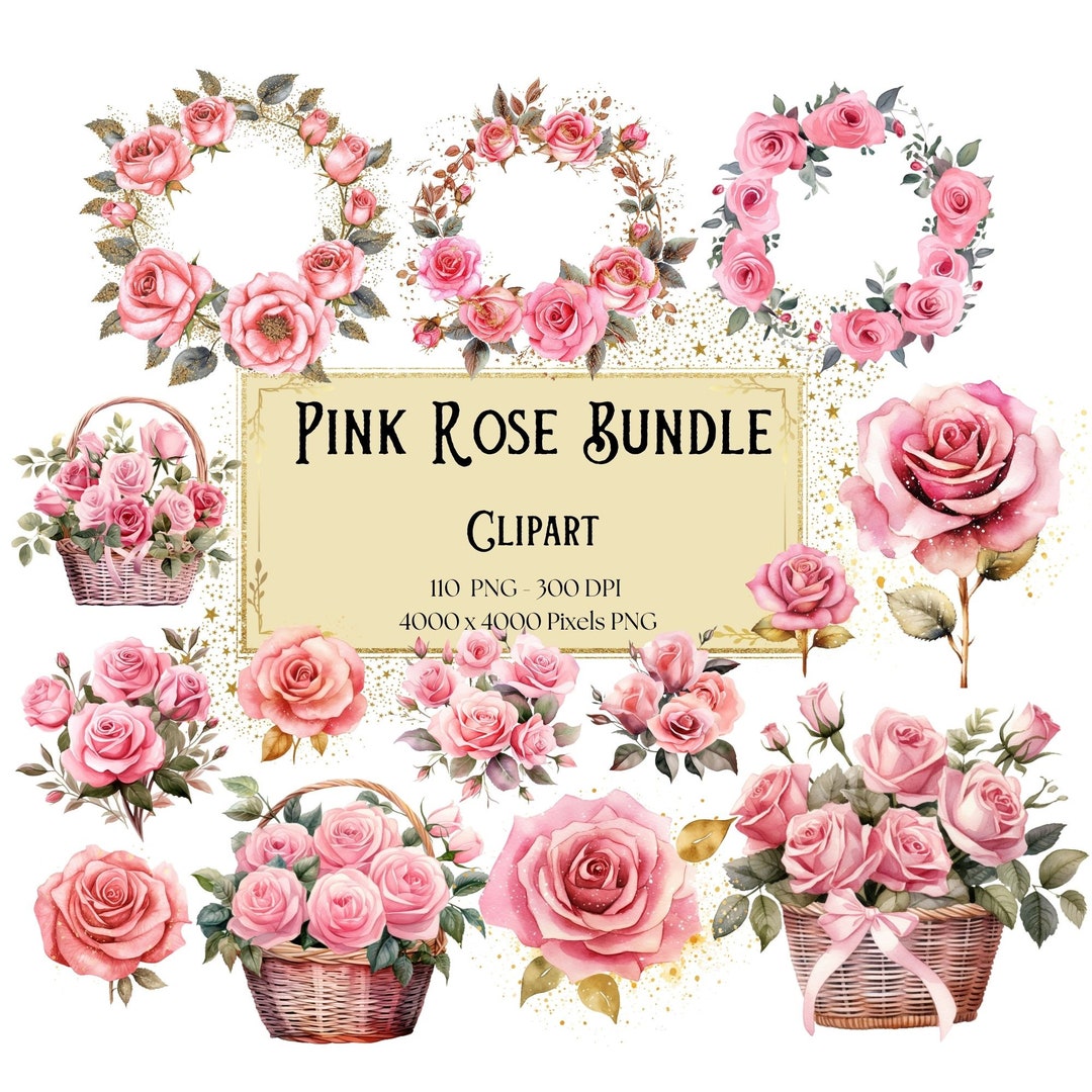 Pink Rose Clipart, Pink Rose Bundle Flowers Clipart, Pink Roses ...