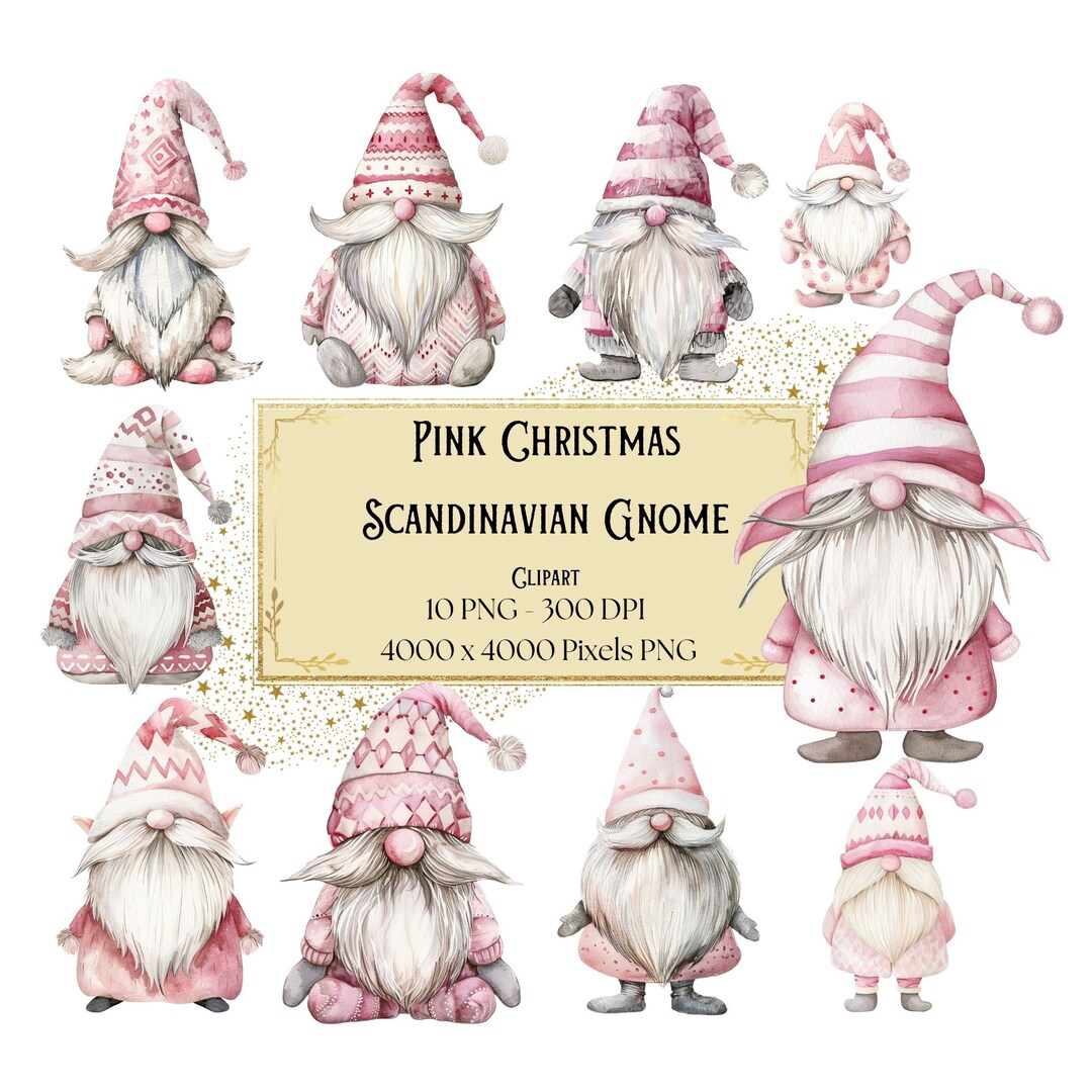 Christmas Gnome Clipart, Pink Christmas Scandinavian Gnomes Clipart ...