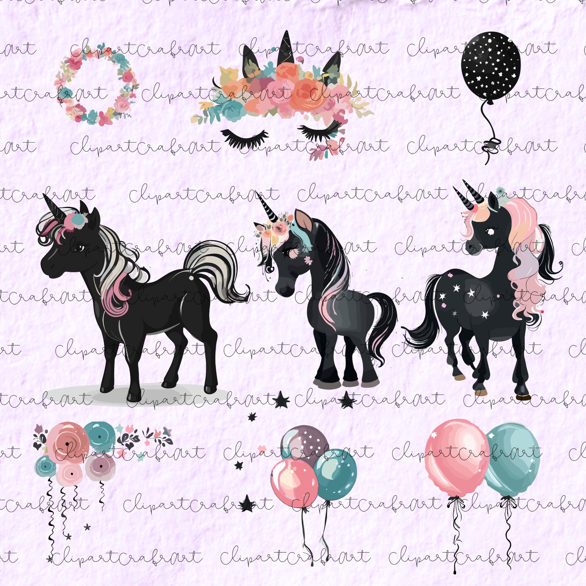 Baby Black Unicorn Clipart, Cute Baby Black Unicorn Svg, Baby Black ...