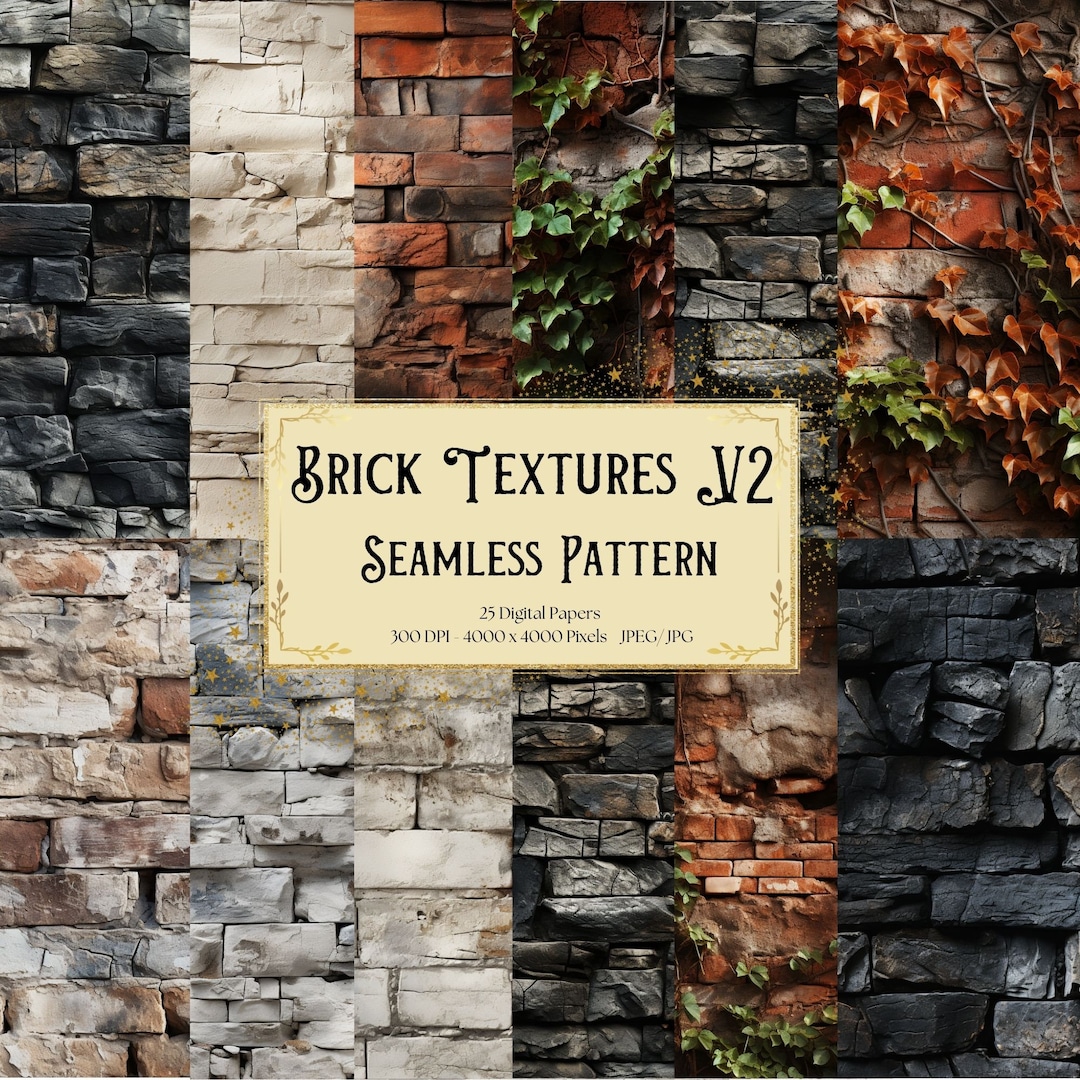 Brick Textures Digital Paper, Rustic Brick Wall Digital Seamless Paper ...