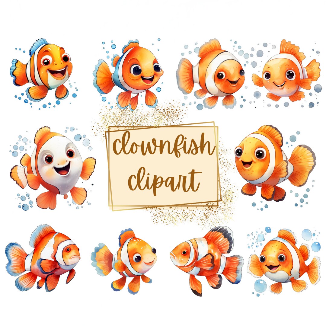 Clownfish Clipart, Clownfish Watercolor Clipart, Clownfish Ocean ...