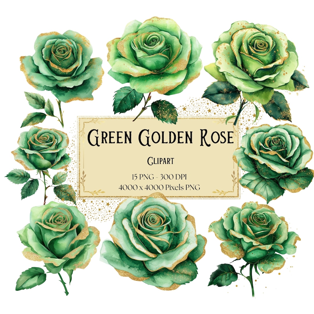 Green Golden Rose Clipart, Golden Green Rose Flowers Clipart, Green ...