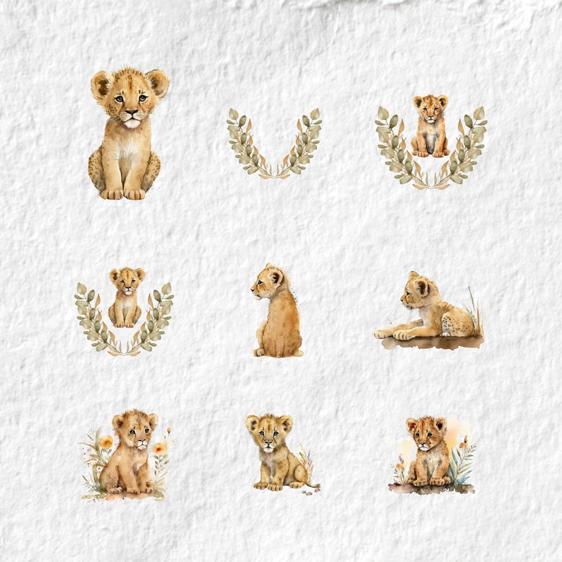 Lion Cub Watercolor Clipart, Cute Baby Shower Graphics, Birthday Party ...