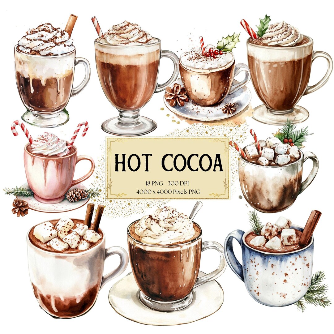 Hot Cocoa Clipart, Hot Chocolate Png, Christmas Holiday Clipart, Xmas ...