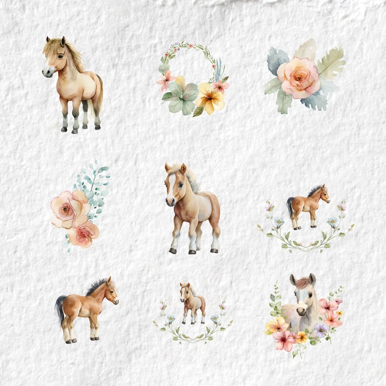 Horse Watercolor Clipart, Cute Baby Shower Graphics, Horse Birthday ...
