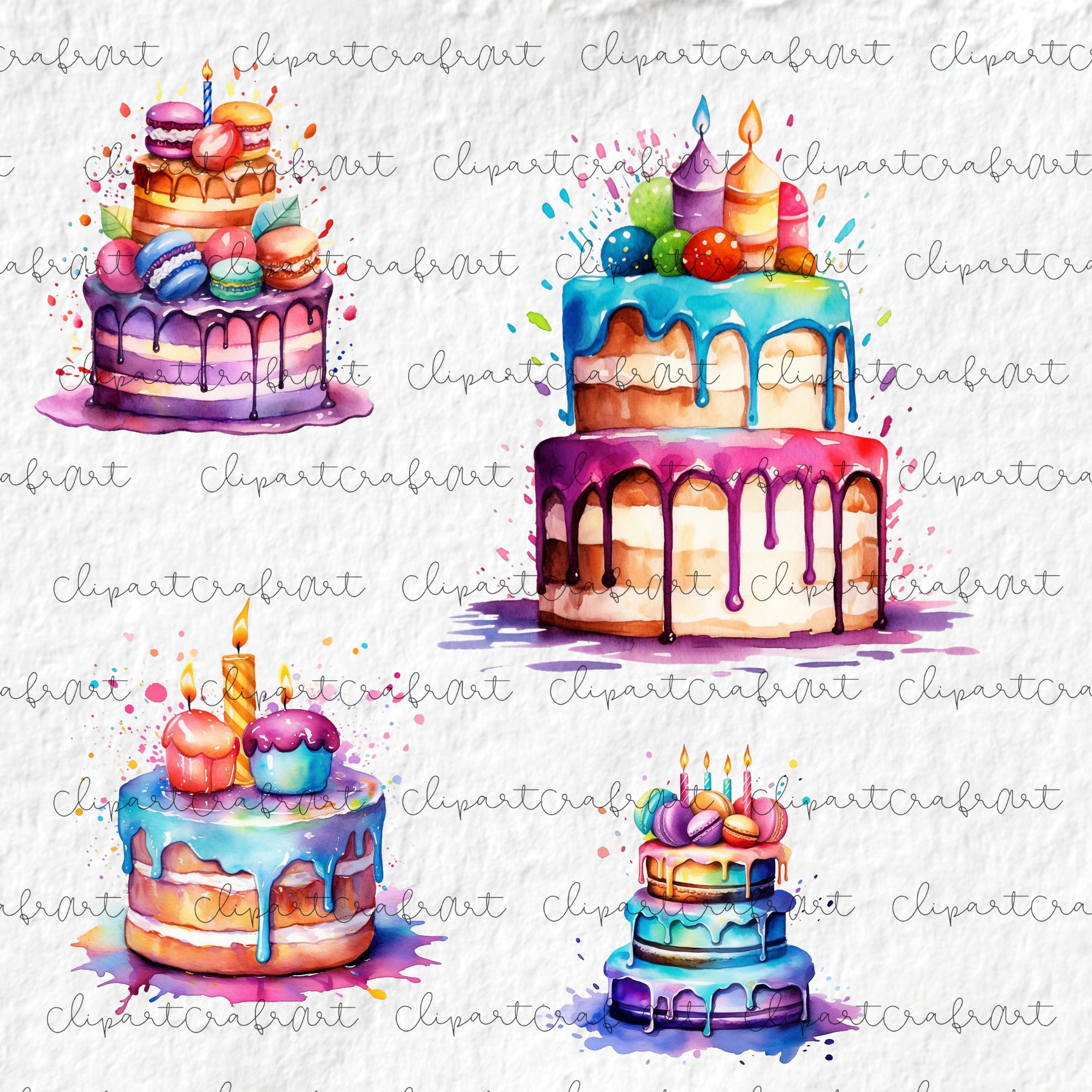 Colorful Birthday Cake Watercolor Clipart Colorful Birthday - Etsy