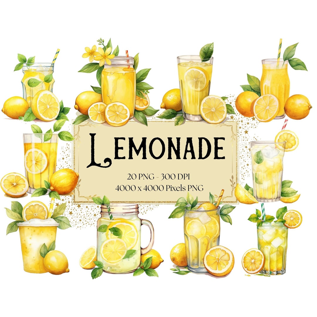 Lemonade Juice Clipart, Citrus Lemon Fruit Juice Clipart, Botanical ...