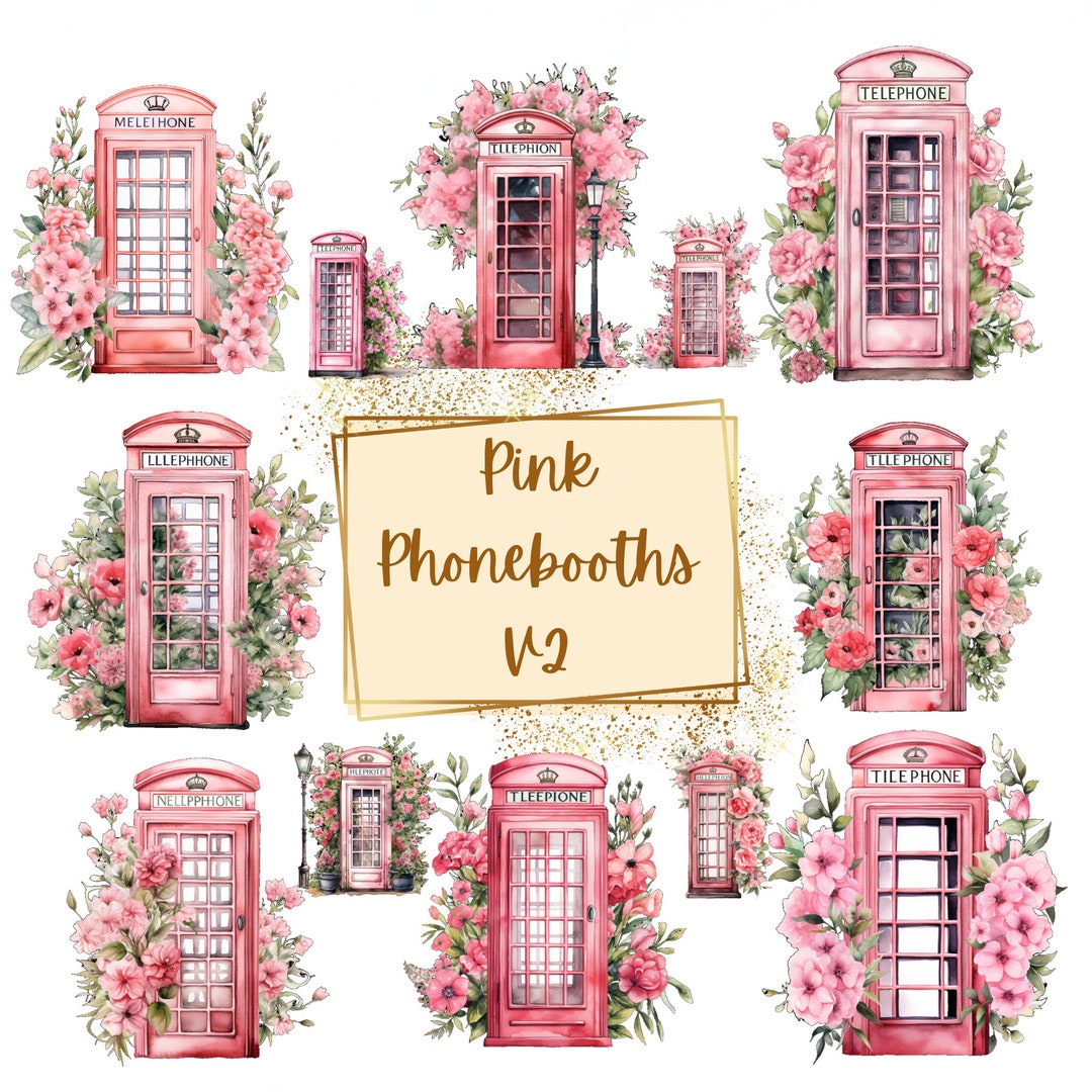 London Floral Pink Phonebooth Clipart, Pink Phonebooth Clipart ...