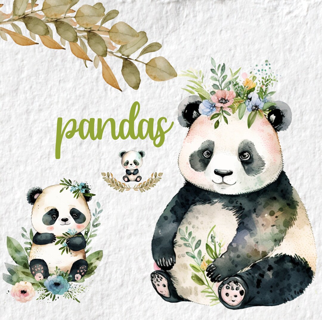 Panda Clipart, Panda Watercolor Clipart, Panda Birthday Party Decor ...