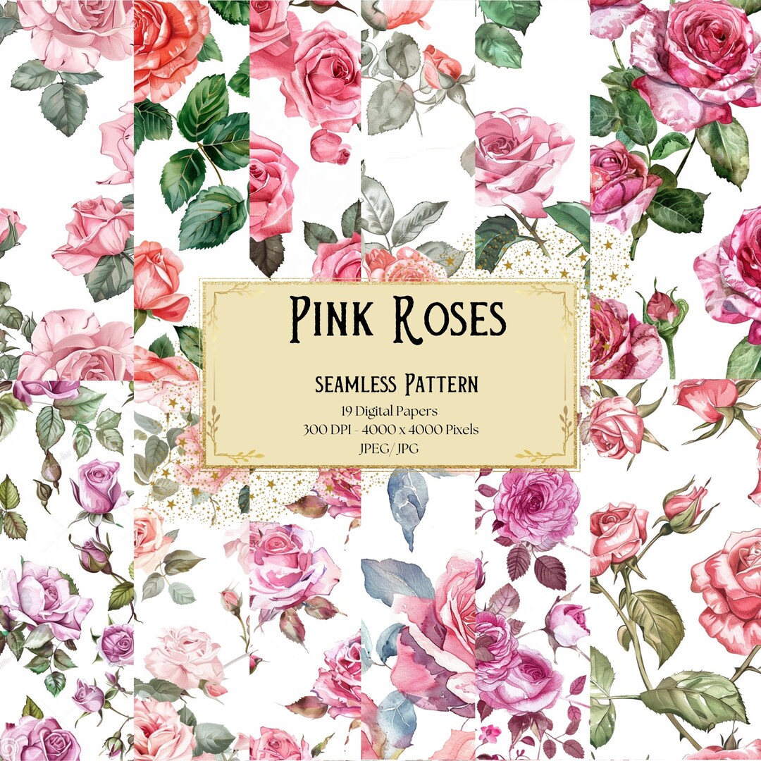 Pink Roses Watercolor Seamless Pattern, Scrapbook Paper (digital ...