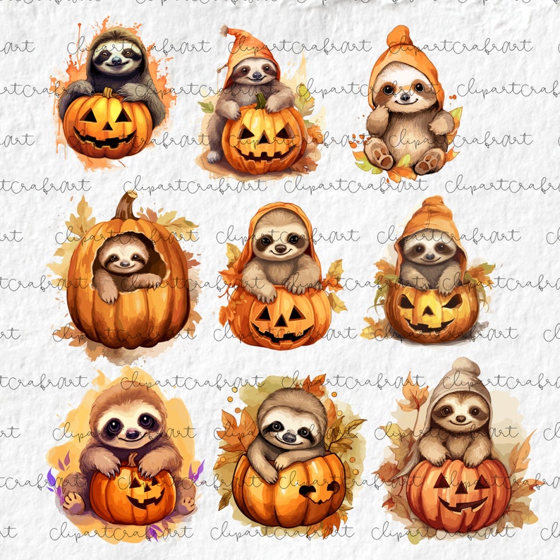 Halloween Sloth Clipart Halloween Sloth Watercolor Clipart - Etsy