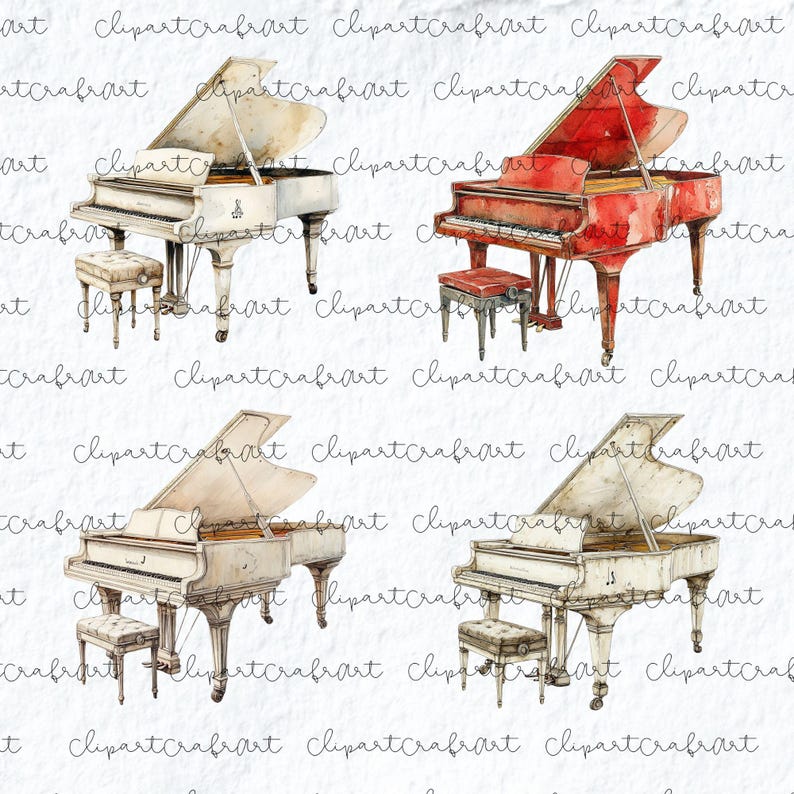 Watercolor Piano Clipart, Antique Musical Instrument PNG (digital ...