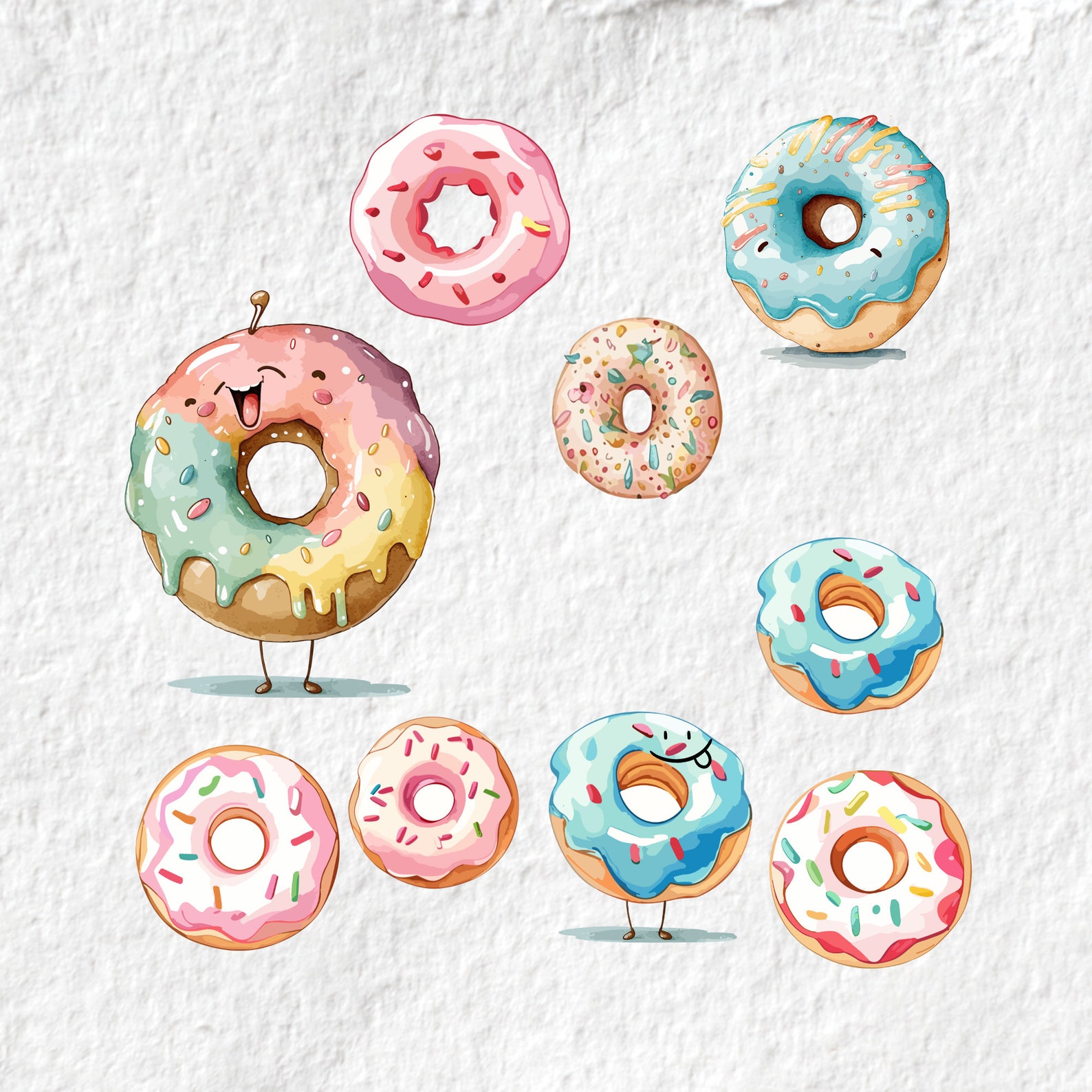 Cute Donut Clipart, Cute Donuts Clipart, Watercolor Bakery Graphics ...