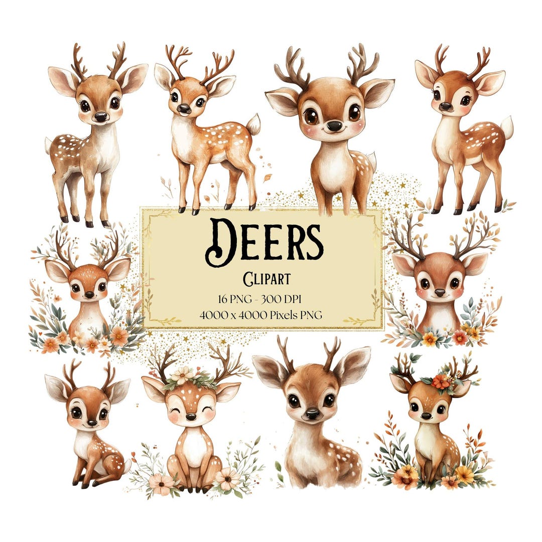 Deer Clipart, Spring Floral Deer Clipart, Fawn Clipart, Wild One Animal ...