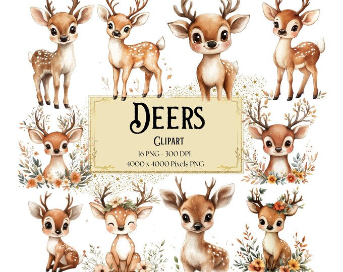 Deer Clipart, Spring Floral Deer Clipart, Fawn Clipart, Wild One Animal ...