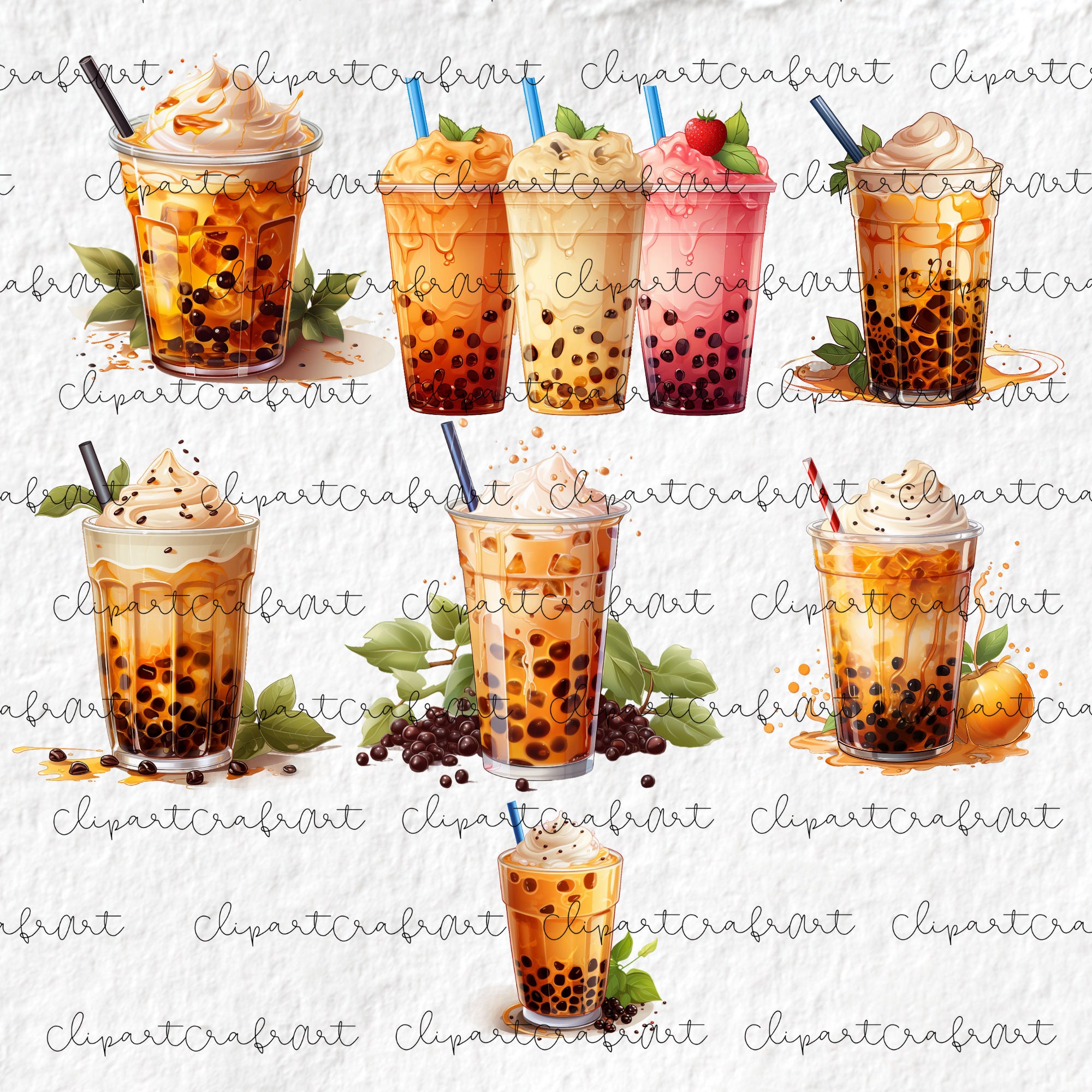 Boba Tea Clipart Bubble Tea PNG Watercolor Drinks Clipart - Etsy