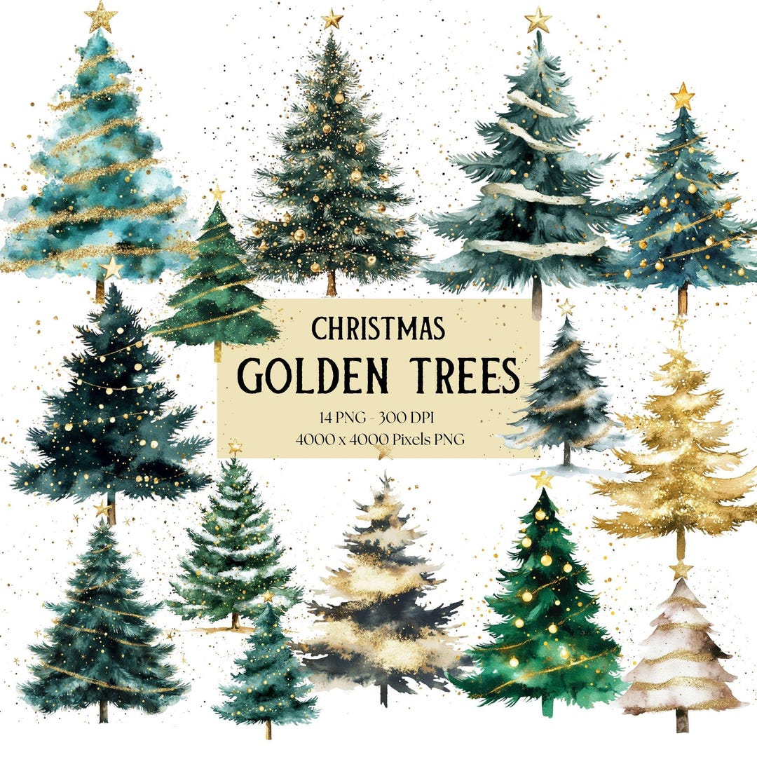 Christmas Golden Tree Clipart, Glitter Christmas Tree Png, Minimalist ...