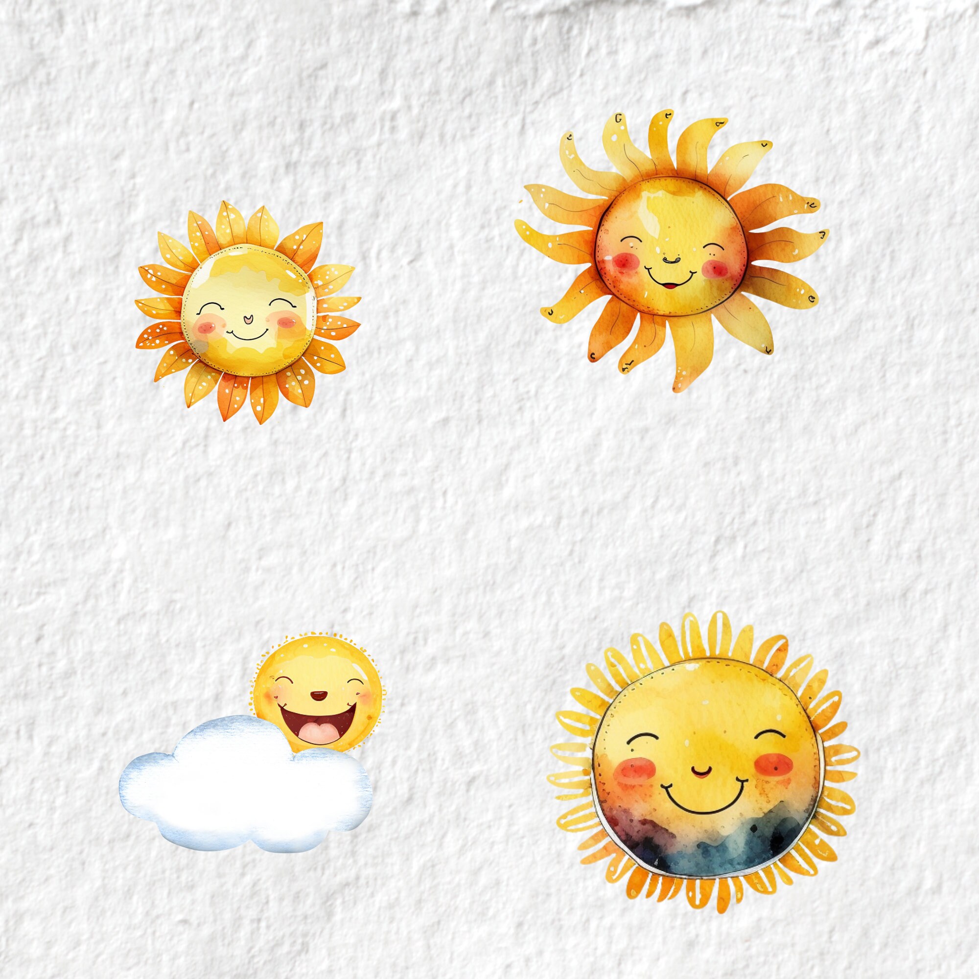 Happy Sun Clipart Clipart, Sun Faces Clipart, Sun Watercolor Clipart ...