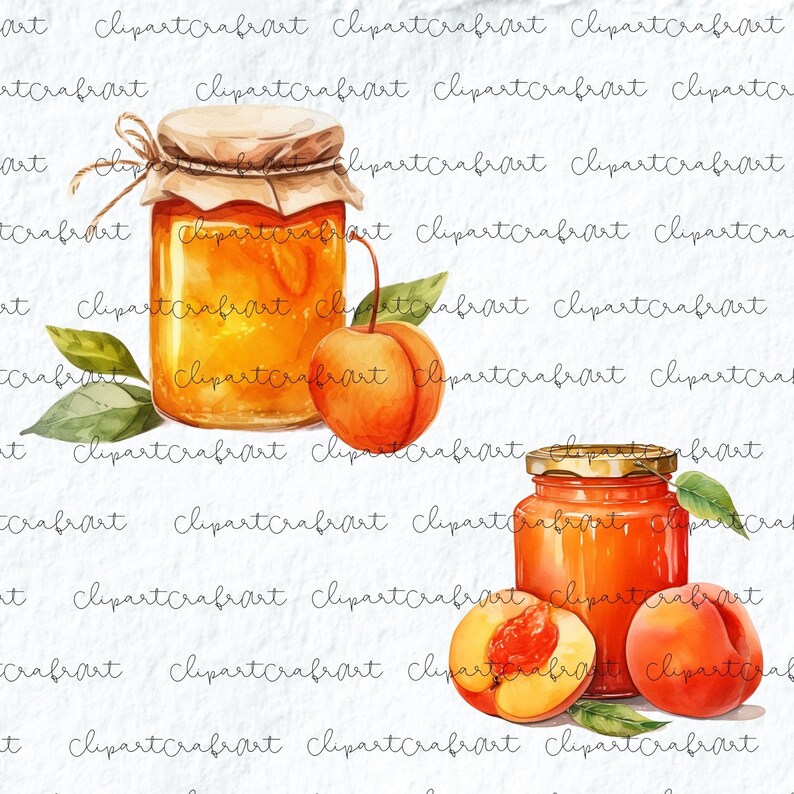 Peach Jam Jar Watercolor Clipart, Nursery Art (PNG, Instant Download ...