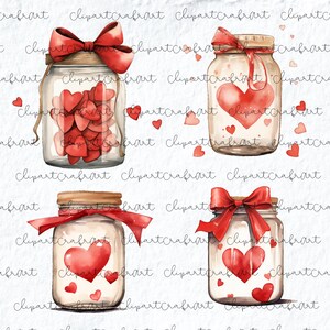 Valentines Jar Clipart, Valentines Red Hearts Ribbon Jar Clipart ...