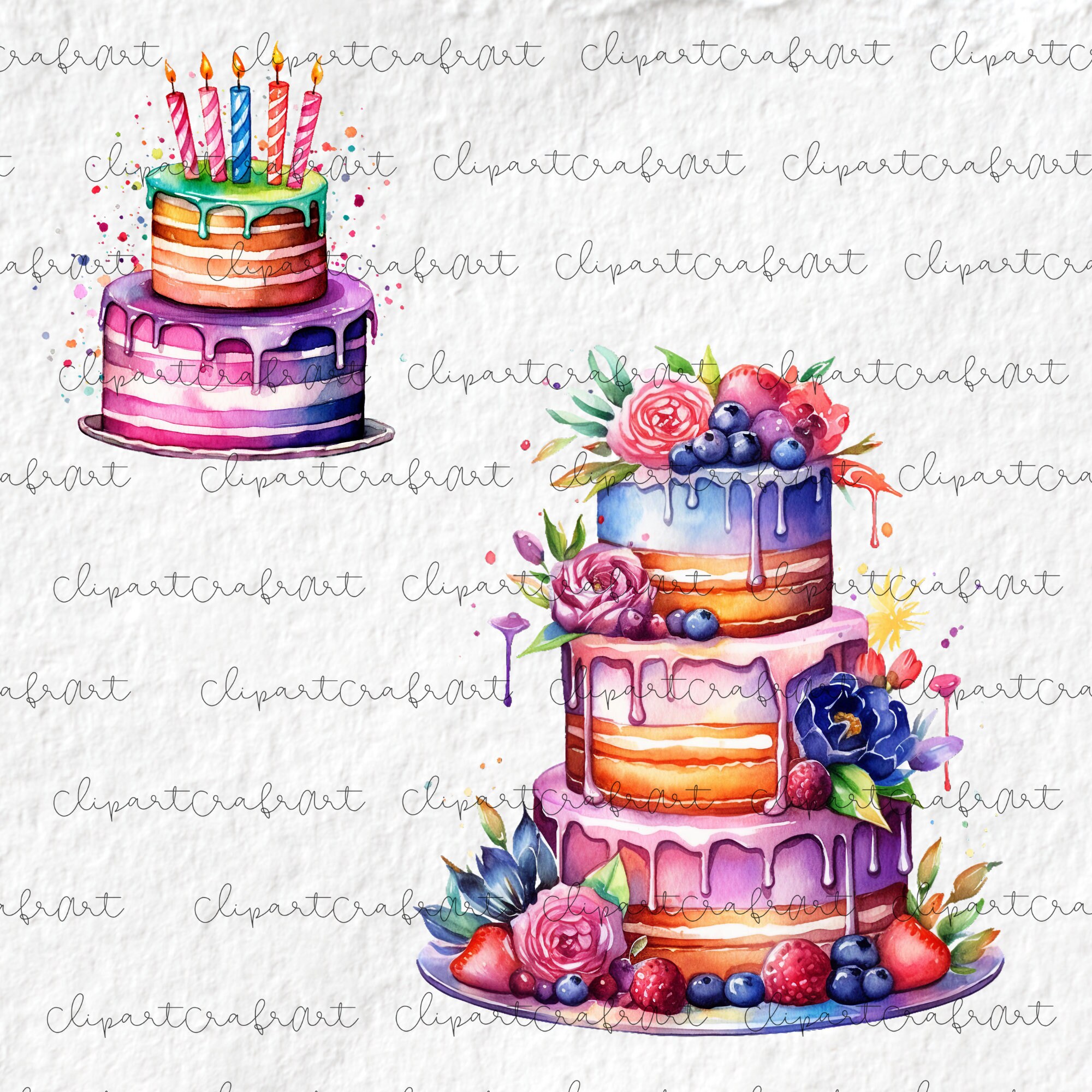 Colorful Birthday Cake Watercolor Clipart Colorful Birthday - Etsy