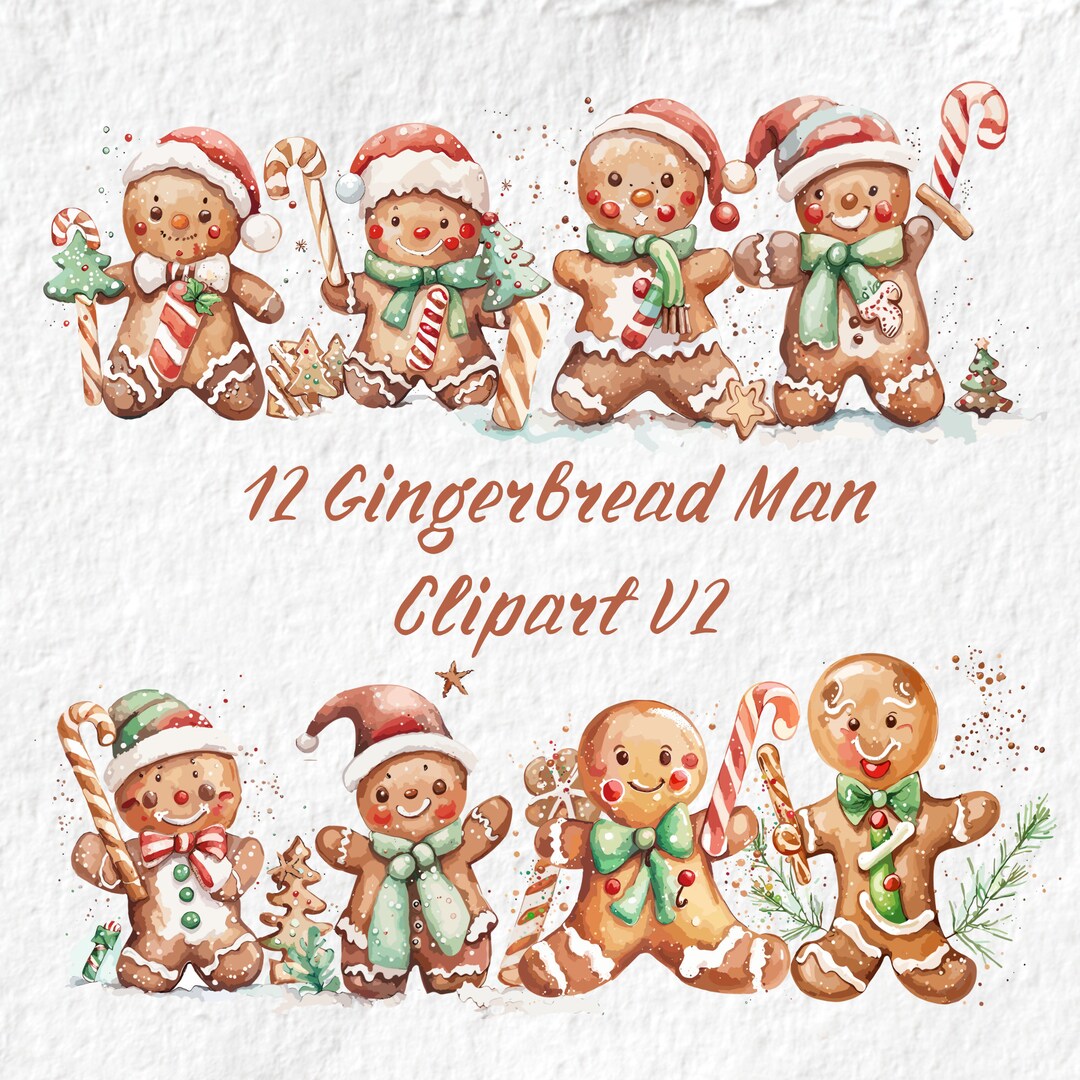 Gingerbread Man Clipart, Gingerbread Cookie Christmas Clipart, Holiday ...