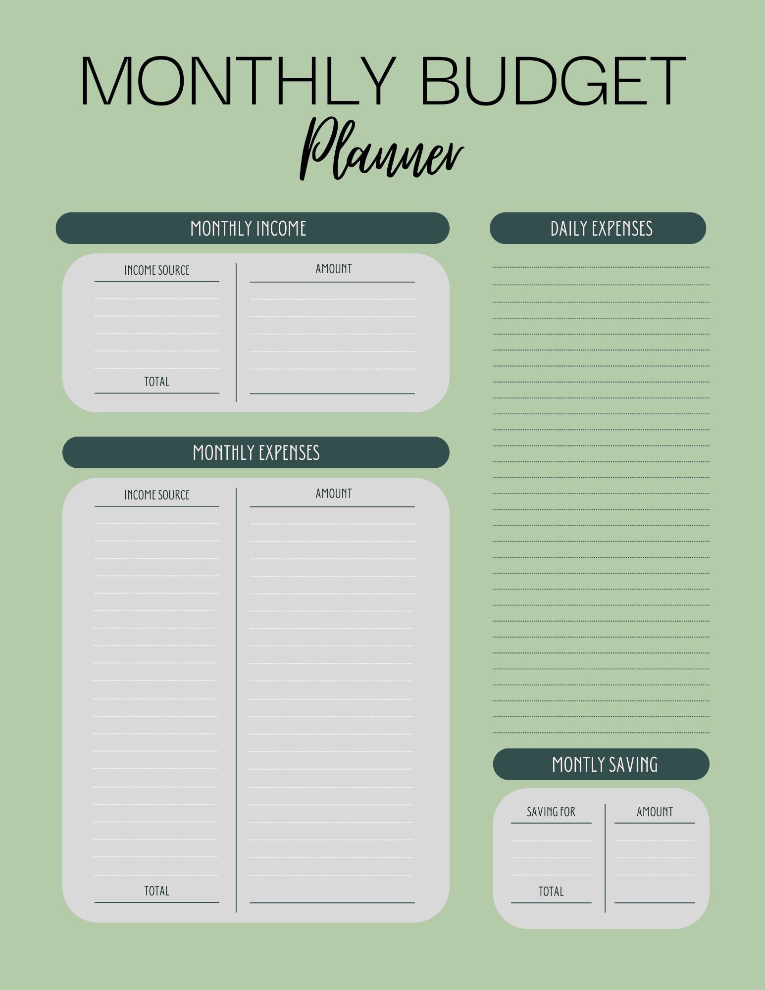 Monthly Budget Planner Digital File - Etsy