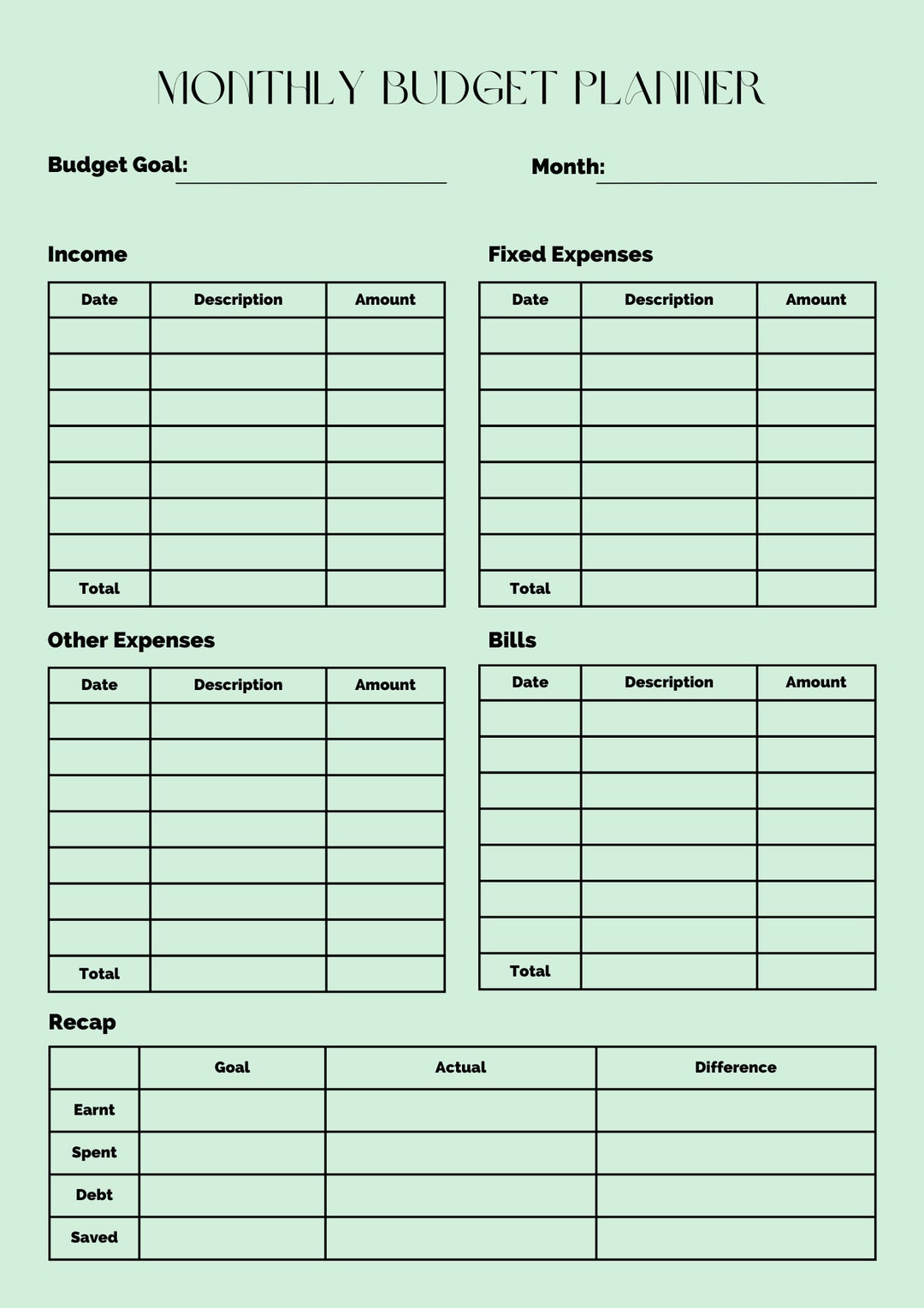 Monthly Budget Planner Digital File - Etsy