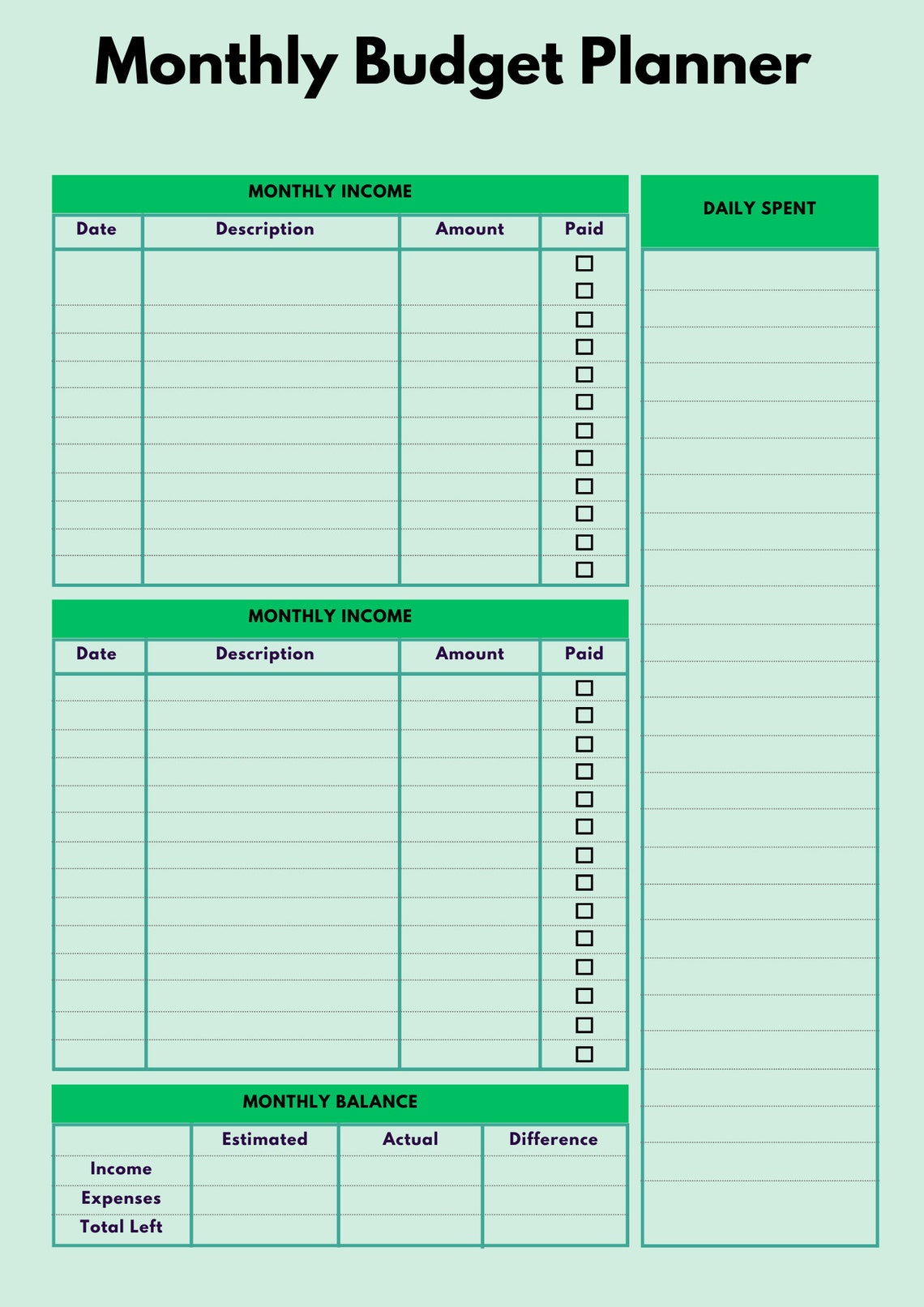 Monthly Budget Planner Digital File - Etsy