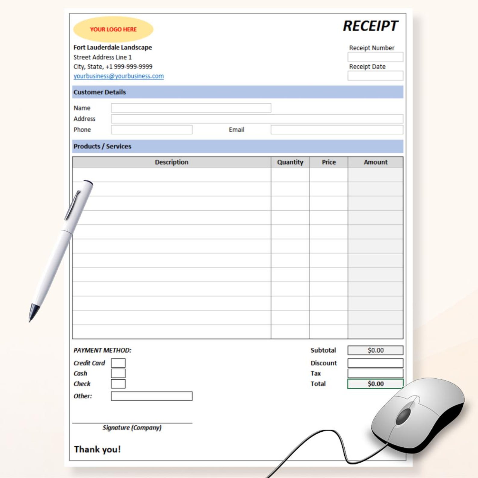 Construction Receipt Template, Contractor Receipt, Printable Editable ...