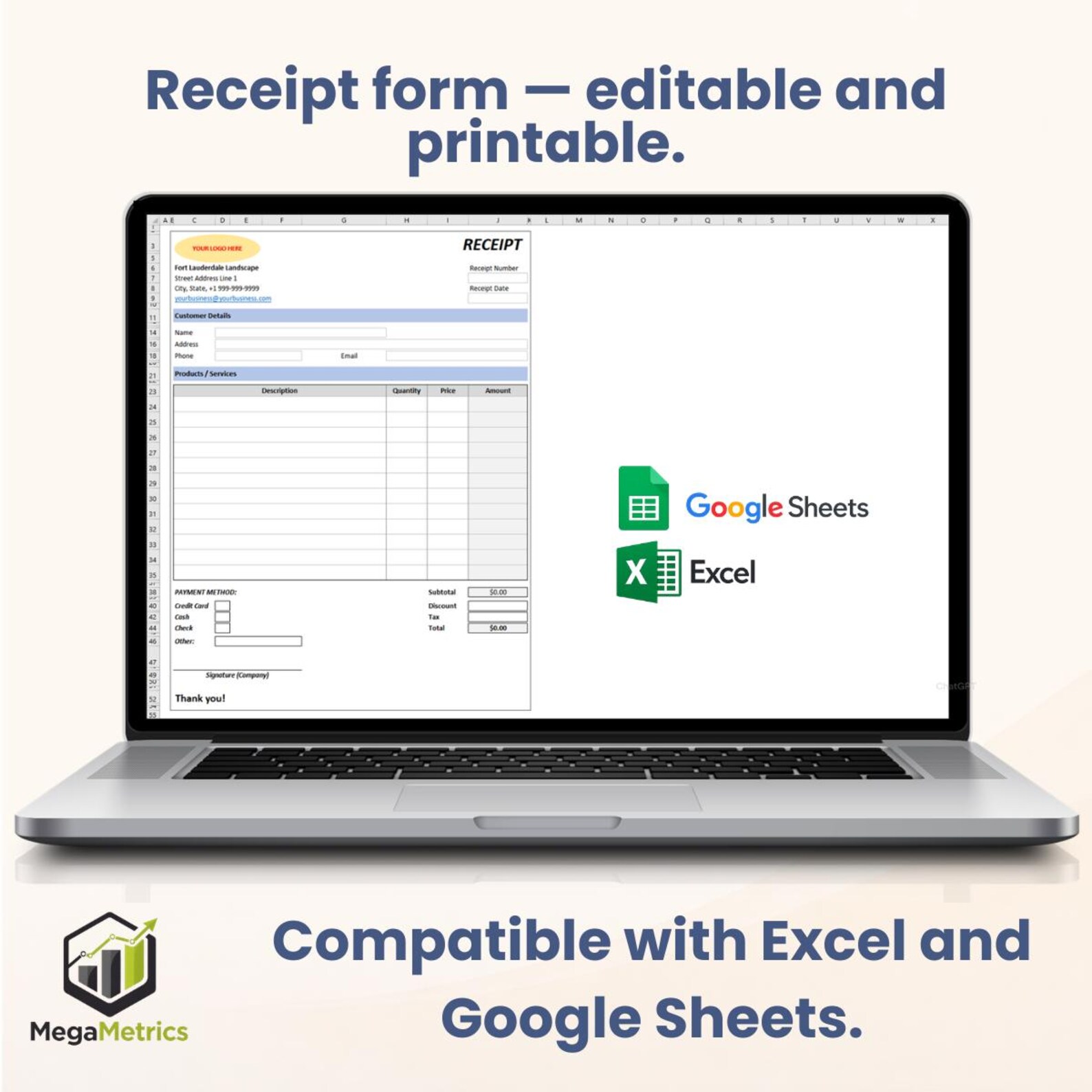 Construction Receipt Template, Contractor Receipt, Printable Editable ...