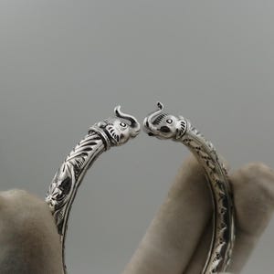 Beautiful Vintage Elephant Head Bangle, 925 Sterling Silver Tribal ...